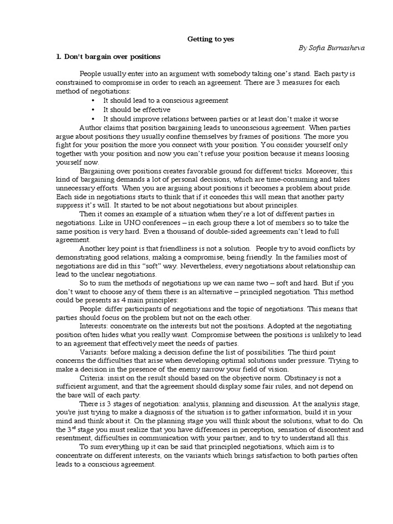 Getting To Yes PDF | PDF | Negotiation | Bargaining