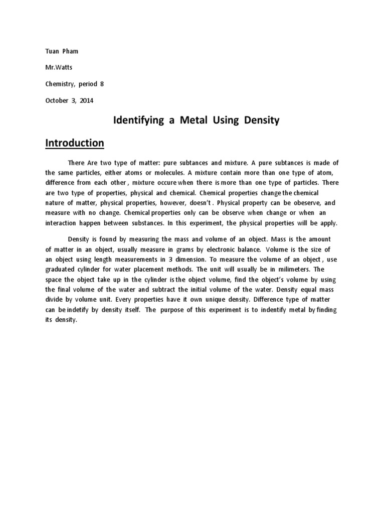 Identify Metals by Density Experiment | PDF | Philosophy
