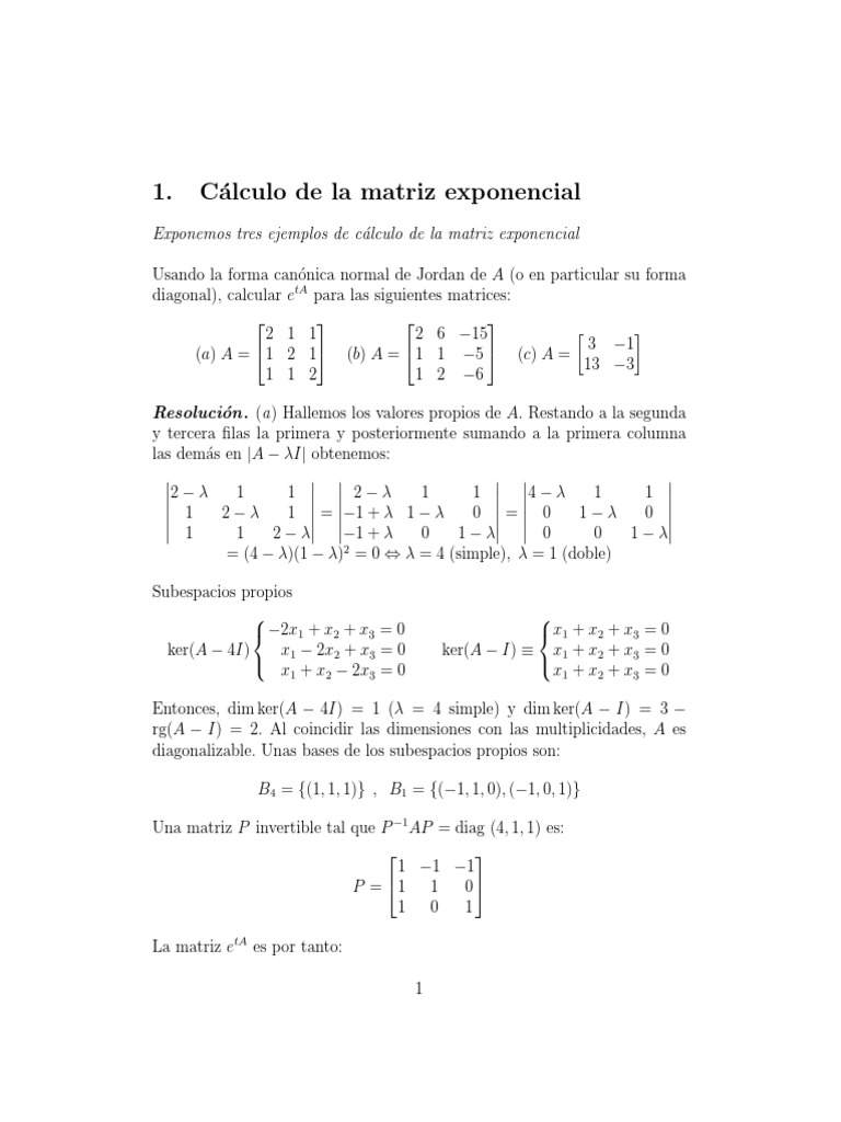 Calculo de La Matriz Exponencial PDF | PDF | Valores propios y vectores ...