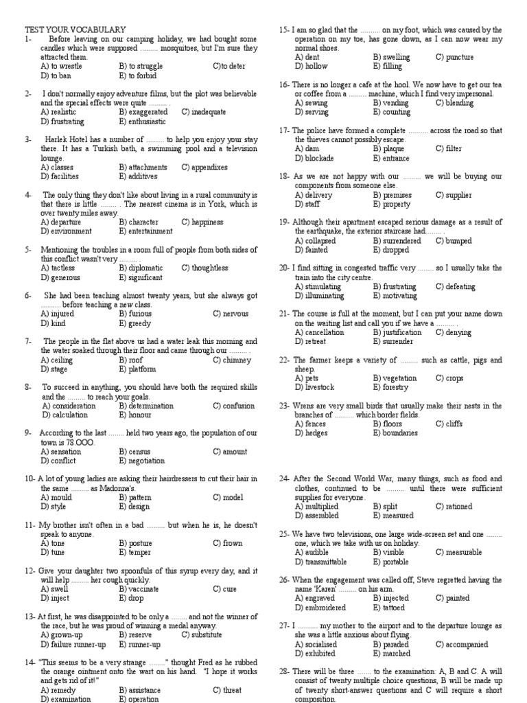 Vocabulary Test with Answers | PDF