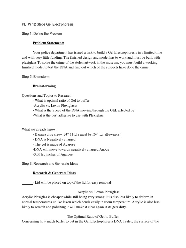 PLTW Process | PDF | Agarose Gel Electrophoresis | Gel Electrophoresis