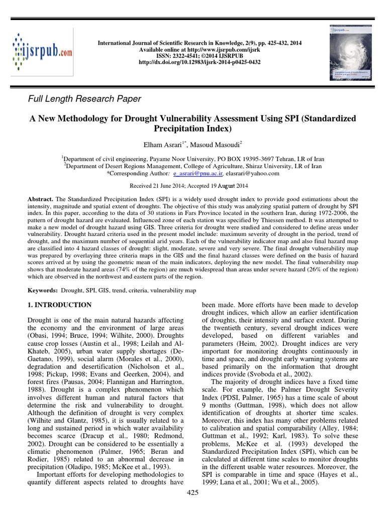 A New Methodology For Drought Vulnerability Assessment Using SPI (Standardized Precipitation ...