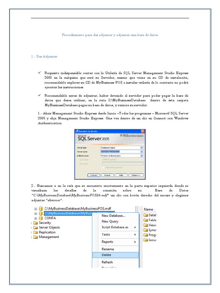 Como DesAdjuntar y Adjuntar Base de Datos PDF | PDF