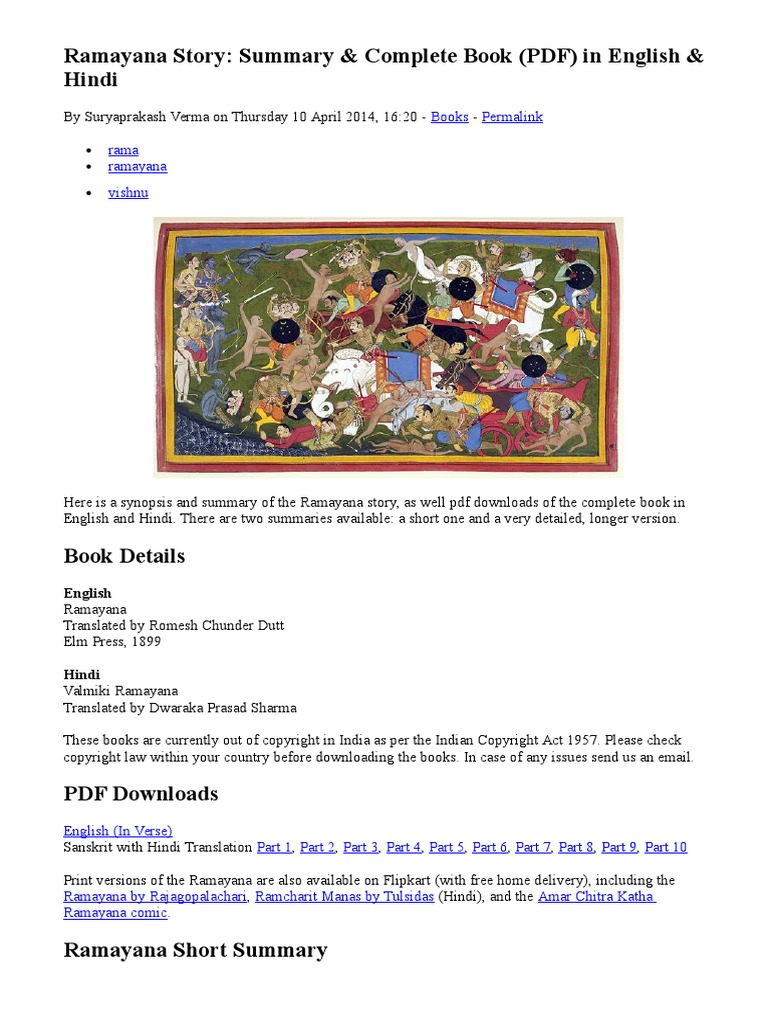 Ramayana Story | PDF | Ramayana | Hindu Literature