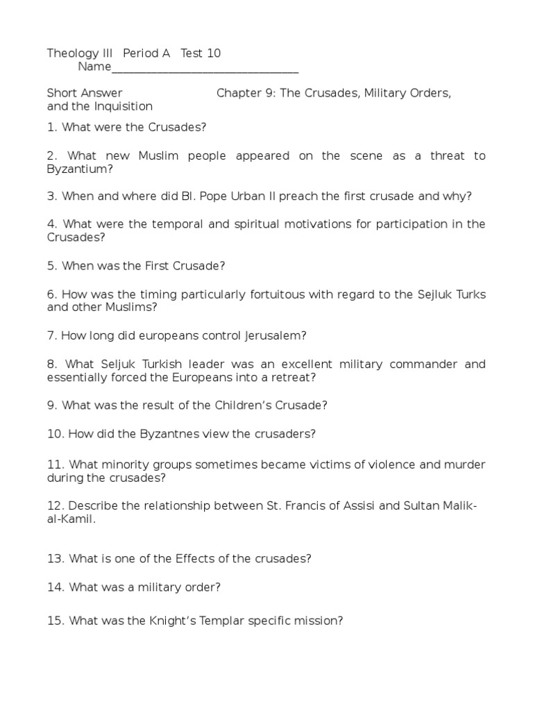 Crusades and Inquisition Overview Test | PDF