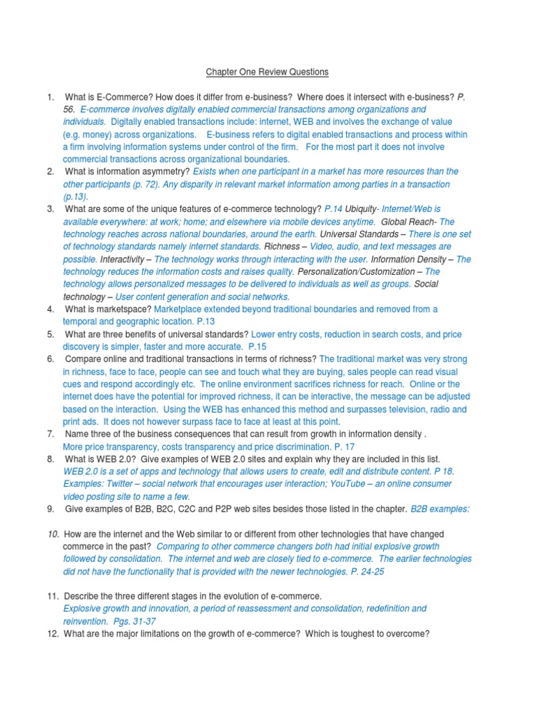 Chapter One Review Questions Ecommerce | PDF | Electronic Business | E ...