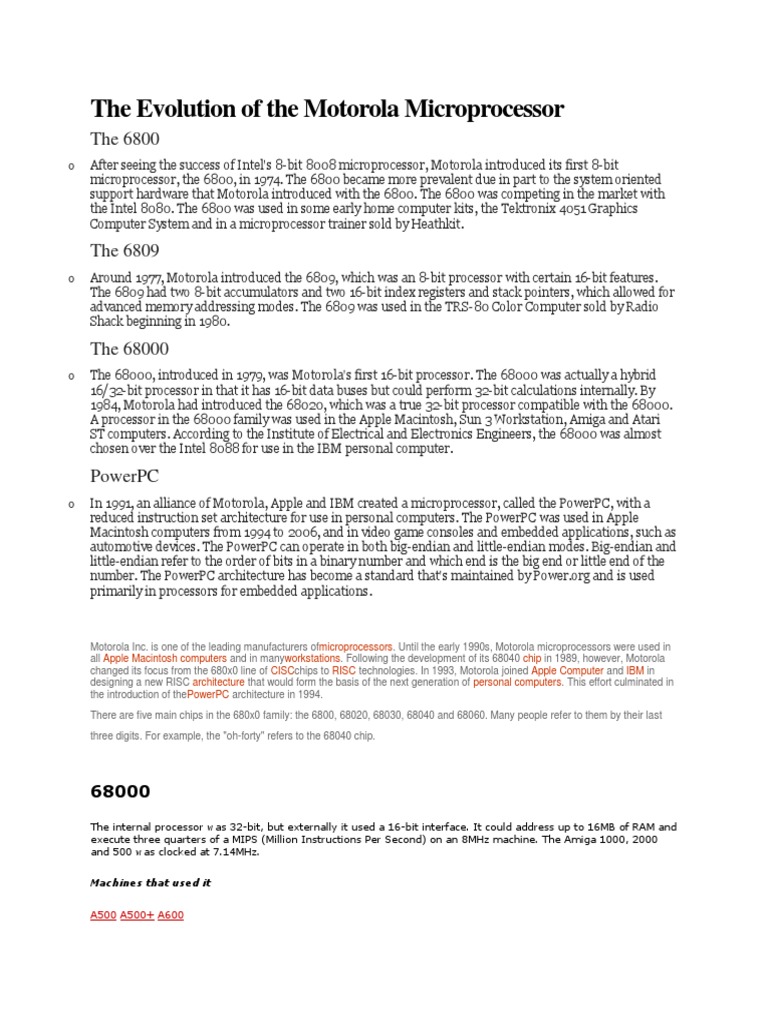 The Evolution of The Motorola Microprocessor | PDF | Central Processing ...