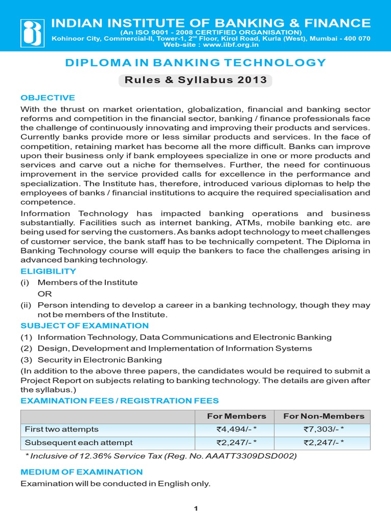 Diploma in Banking Technology Overview | PDF | Banks | Test (Assessment)
