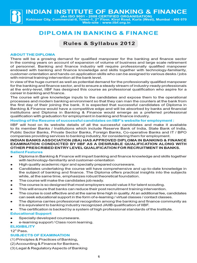 Diploma in Banking & Finance | PDF | Banks | Credit Card