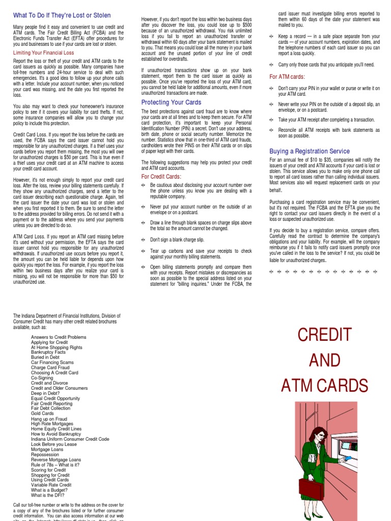 What To Do If They're Lost or Stolen: For ATM Cards | PDF | Credit Card ...