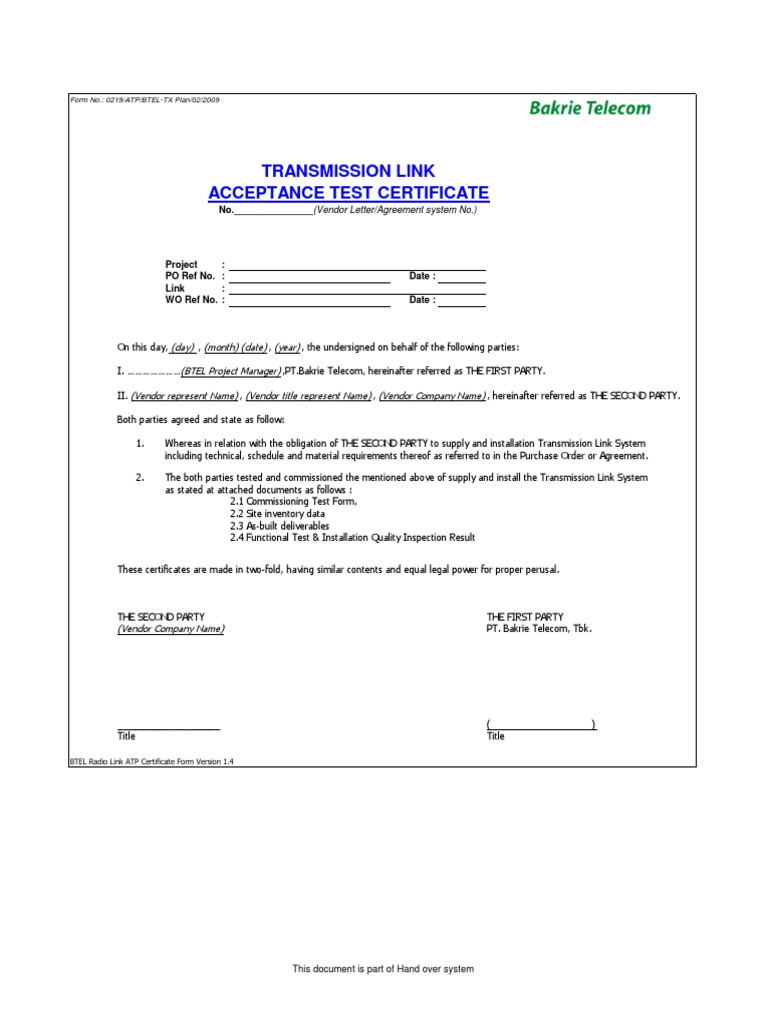 BTEL Radio Transmission ATP Form v1.6 | PDF | Antenna (Radio) | Ip Address