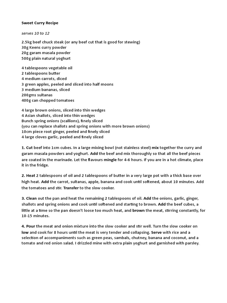 Old-Fashioned Sweet Beef Curry Recipe | PDF
