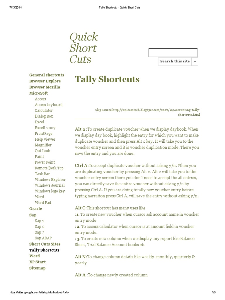 Tally Shortcuts - Quick Short Cuts | PDF | Keyboard Shortcut | Software