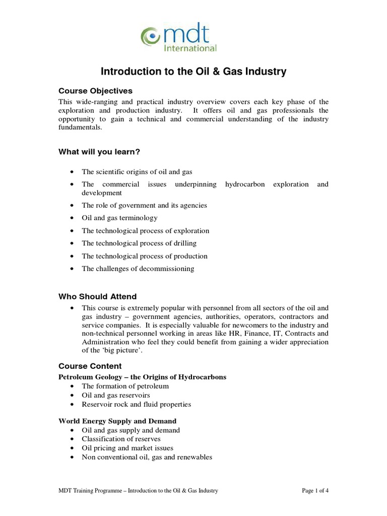 Introduction To The Oil & Gas Industry | PDF | Petroleum Industry ...