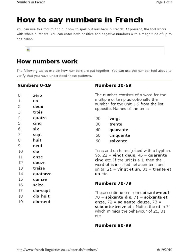 Numbers in French From 1 To 1000 | PDF | Plural | English Language