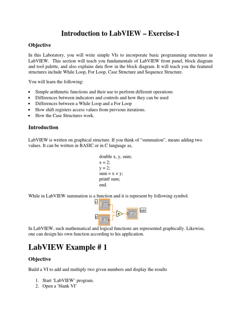 Basic Labview Examples PDF | PDF | Control Flow | Summation