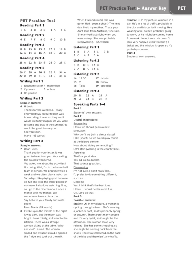 PET Practice Test Answer Key: A Comprehensive Guide to Answers and ...