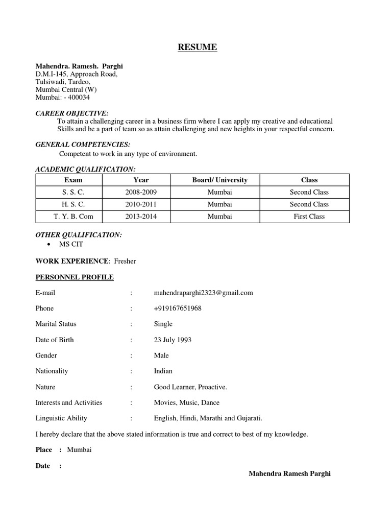 Resume of Mahendra Ramesh Parghi | PDF