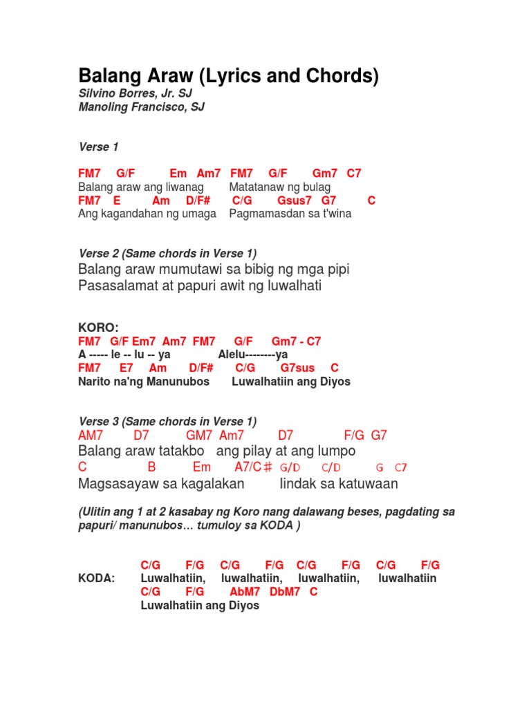 Balang Araw | PDF | Song Structure | Mary, Mother Of Jesus