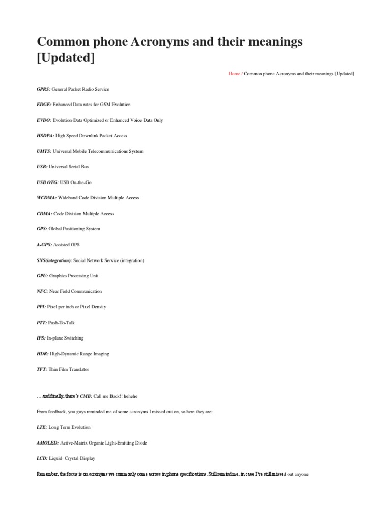 Common Phone Acronyms Explained | PDF