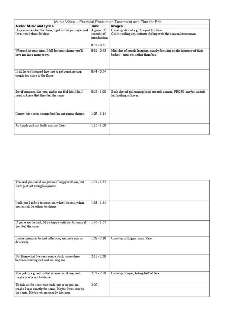 Music Video Treatment Outline | PDF