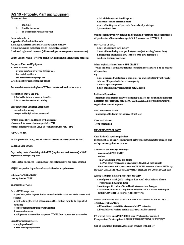 Summary - IAS 16 PPE | PDF | Depreciation | Fixed Asset