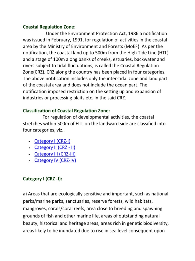 Coastal Regulation Zone Overview | PDF | Coast | Geographic Information ...