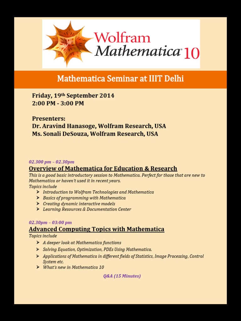 Mathematica Seminar Overview and Topics | PDF