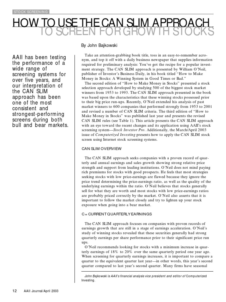 Canslim | PDF | Stocks | Economic Growth