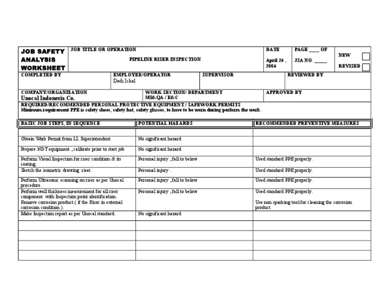 JSA Pipeline Riser Inspection New Untuk Disimpan