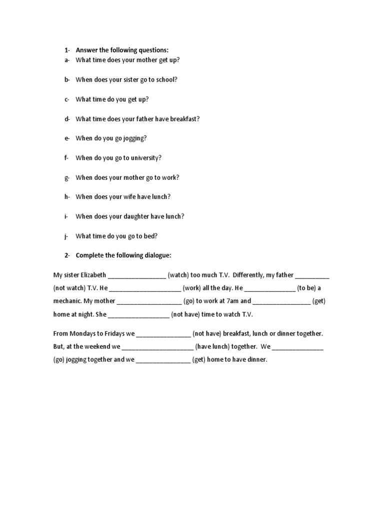 Daily Routine and Family Schedule | PDF