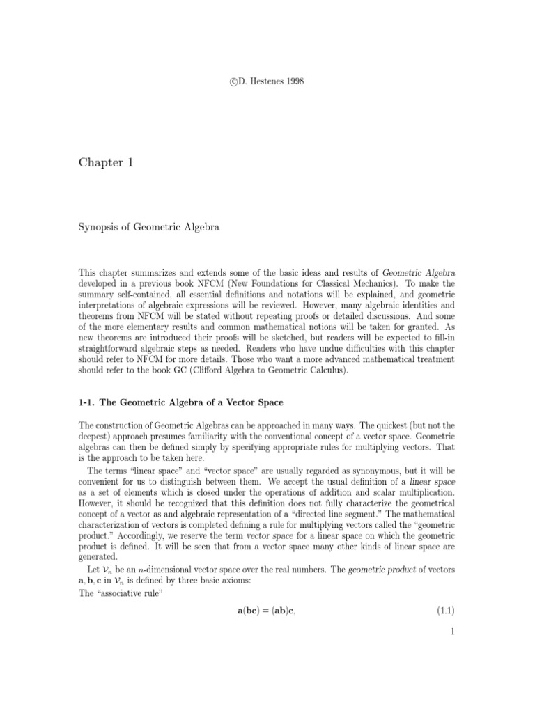 NFMPchapt1 - Synopsis of Geometric Algebra PDF | PDF | Vector Space ...