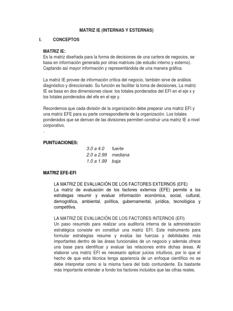 MATRIZ IE D | PDF | Matriz (Matemáticas) | Diversificación (Finanzas)