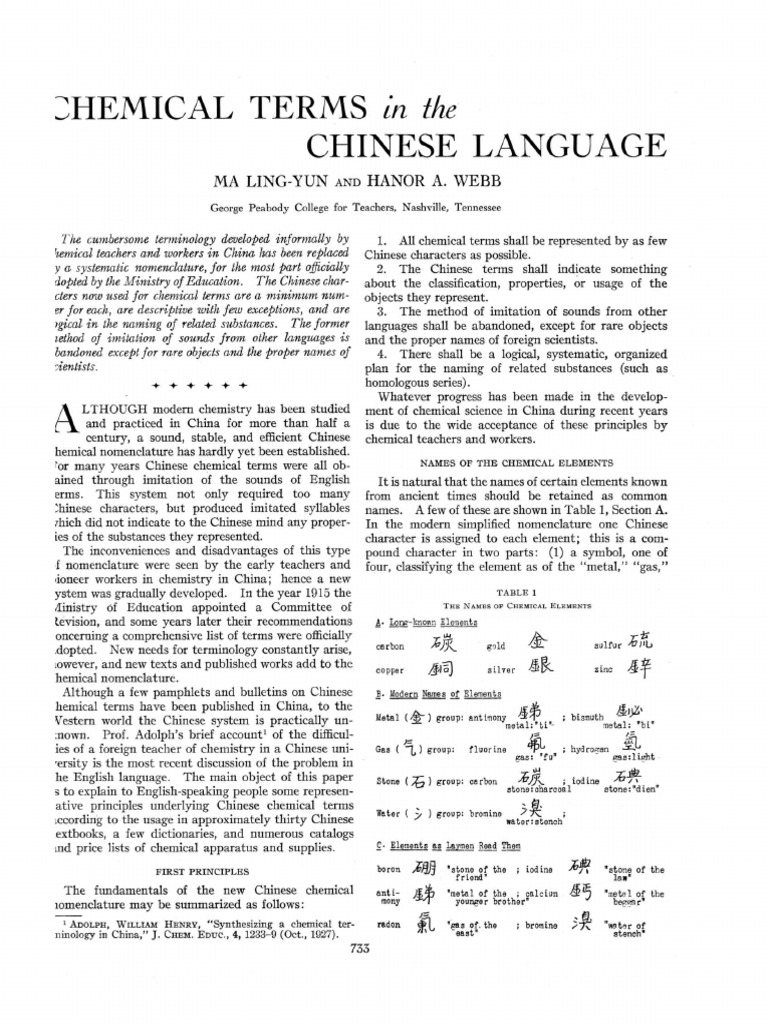 A Summary of the Principles and Development of the Chinese Chemical ...