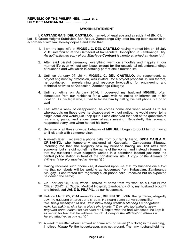 Sworn Statement (Complainant) (1) | Social Institutions | Society