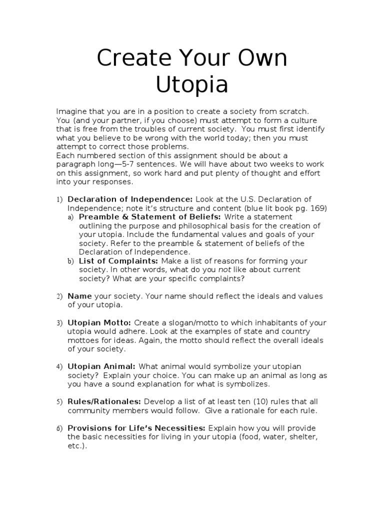 Create Your Own Utopia | PDF | Utopia | Value (Ethics)