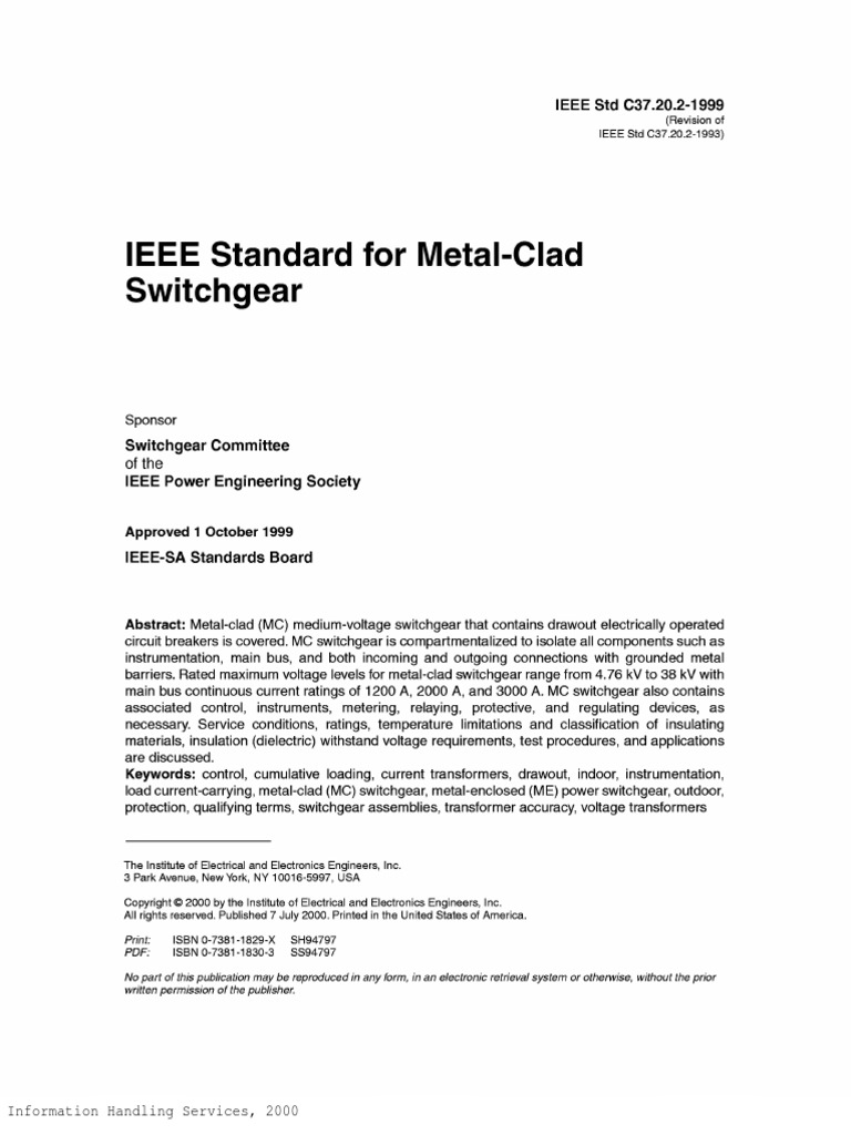 ANSI - IEEE C37 20 2-1999 Metal Clad Switchgear PDF | PDF