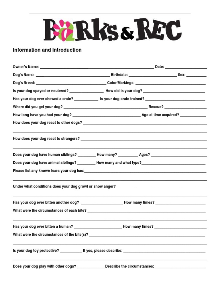 Dog Information Sheet Template | PDF