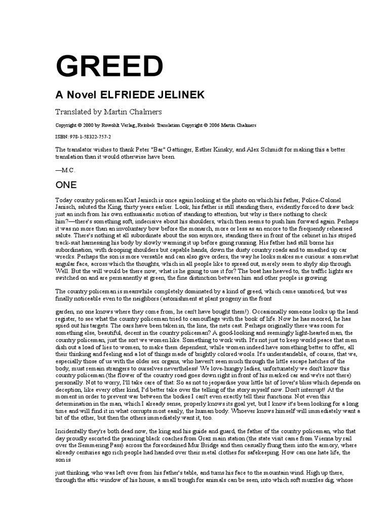 Elfriede Jelinek Greed | PDF