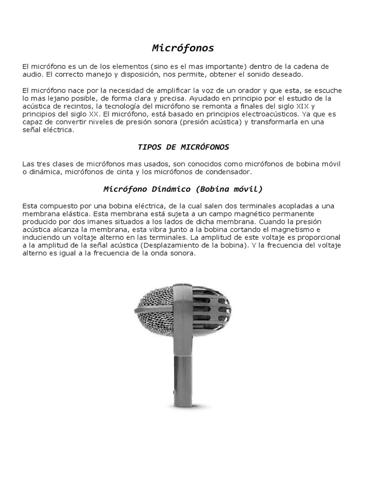 Tipos de Micrófonos y su Funcionamiento | PDF | Micrófono | voltaje