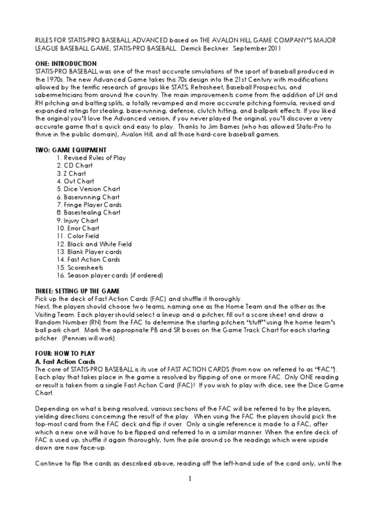 Advanced Rules for Statis-Pro Baseball: A Comprehensive Guide to the ...