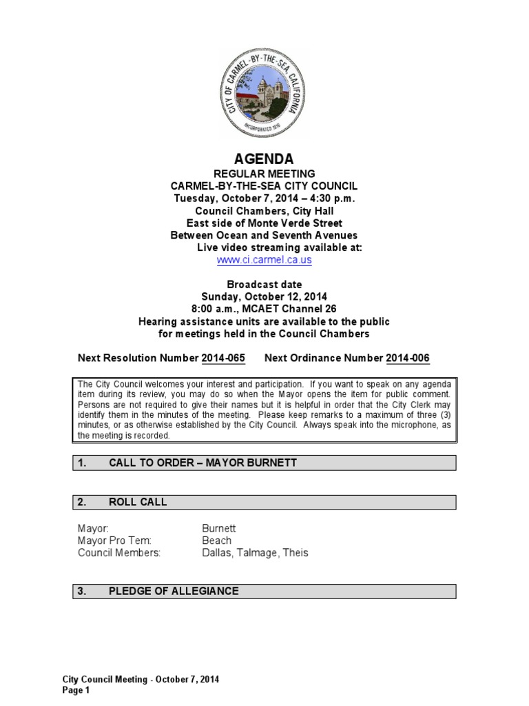 City Council Agenda 10-07-14 | PDF | Clerk (Municipal Official ...