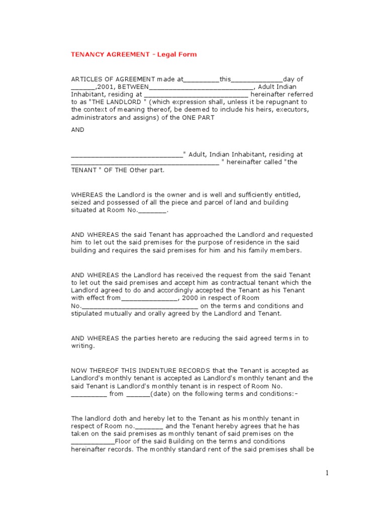 Tenancy Agreement - Legal Form | Download Free PDF | Leasehold Estate ...