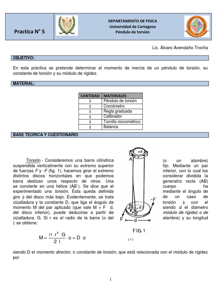 Practica #4 Pendulo de Torsion | PDF | Oscilación | Péndulo