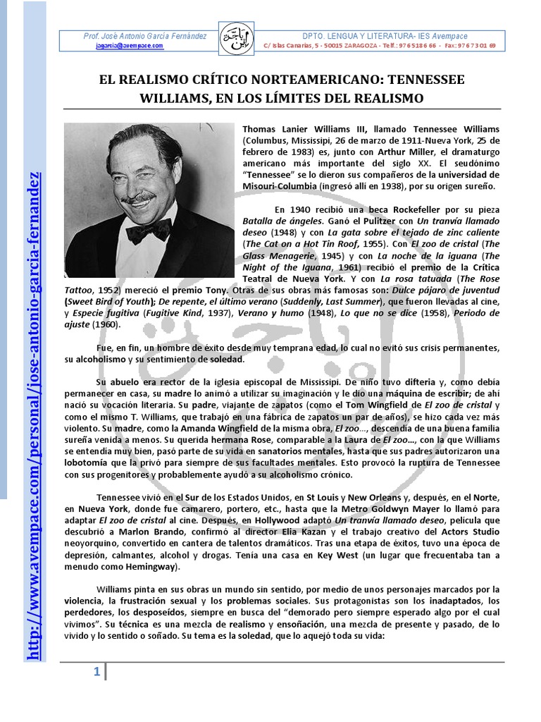 Dramaturgo ecuatoriano: Tennessee Williams | PDF