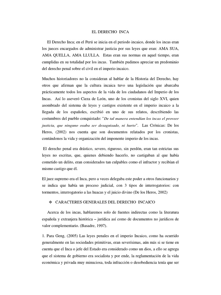 El Derecho Inca | PDF | Imperio Inca | Pena capital