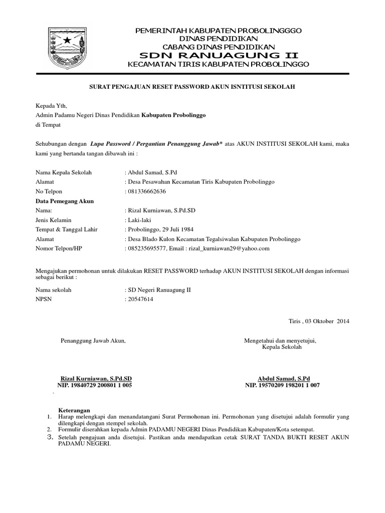 Contoh Format Reset Pasword Padamu Negeri | PDF | Kesehatan Holistik