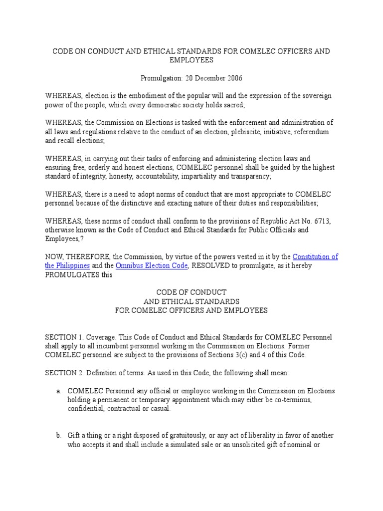 Code of Conduct For COMELEC Officers and Employees | PDF