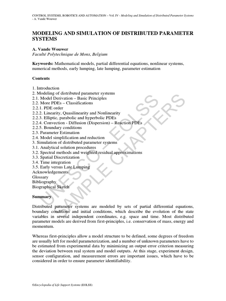 Unesco - Eolss Sample Chapters: Modeling and Simulation of Distributed Parameter Systems | PDF ...