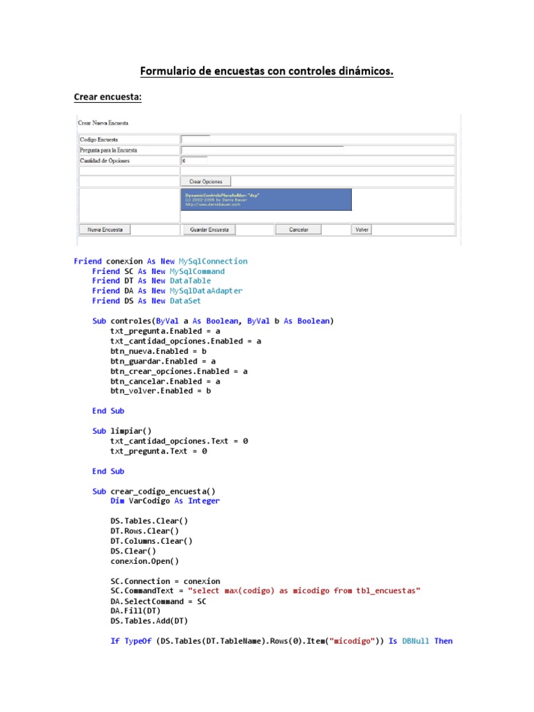 Formulario de Encuestas Con Controles Dinámicos PDF | PDF | SQL | Software de gestión de datos